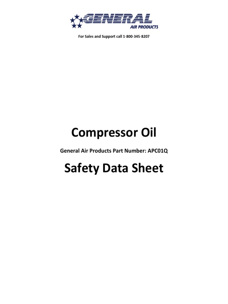 Compressor Oil Safety Data Sheet: General Air Products Part Number ...
