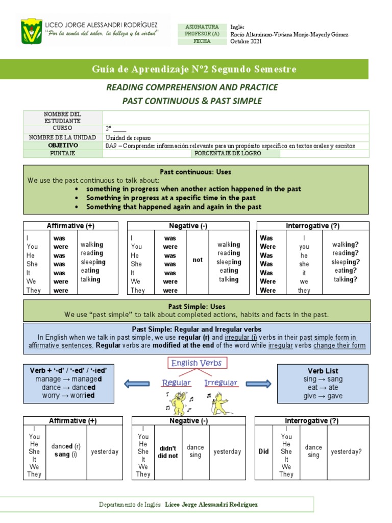 (2°medio) Reading Comprehension and Practice 'Past Continuous & Past ...