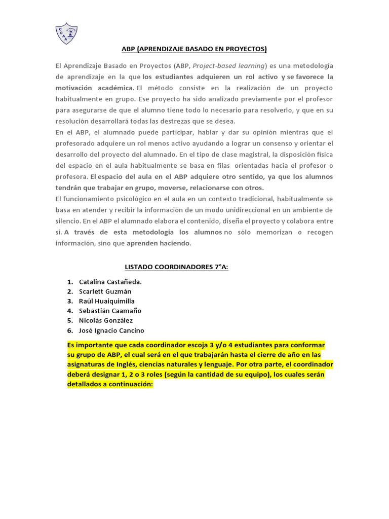 Abp Roles y Funciones Estudiantes | PDF | Aprendizaje | Salón de clases