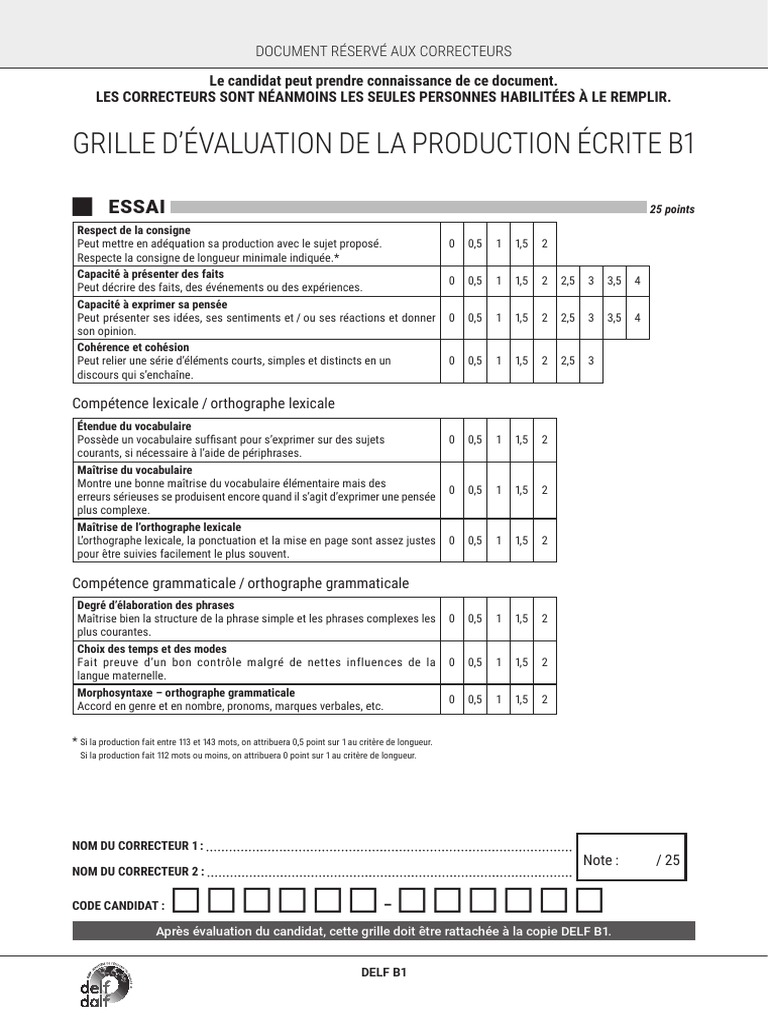 Delf b1 Grille Eval Pe | PDF | Lexique | Orthographie