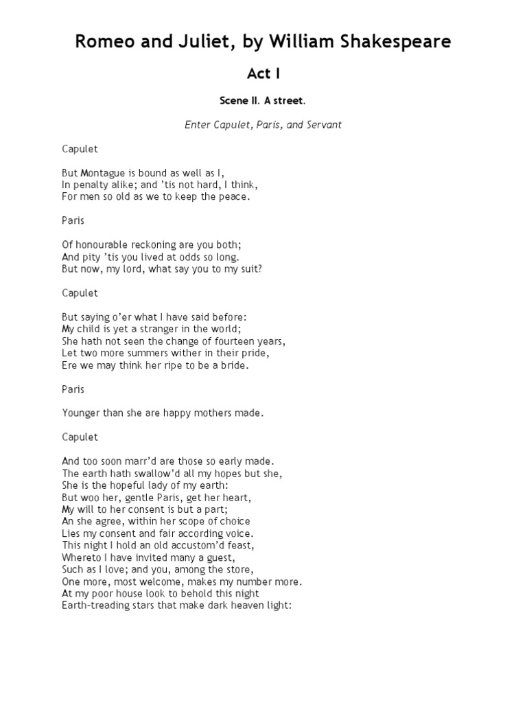 Summary of Act 1, Scene 2 | PDF | Characters In Romeo And Juliet ...