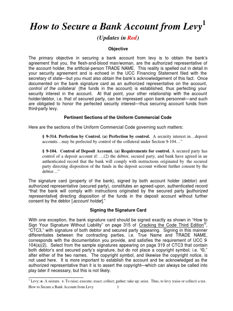 How To Secure A Bank Account From Levy - Updated | PDF | Security ...