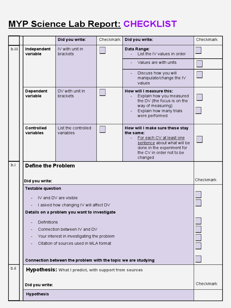 MYP Science Lab Report:: Checklist | PDF | Chart | Experiment
