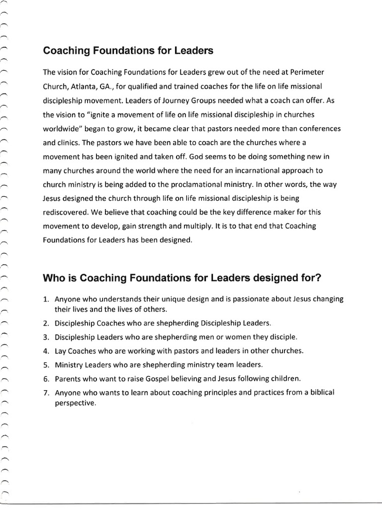 Coaching Fundations For Leaders | PDF | Missional Living | Disciple ...