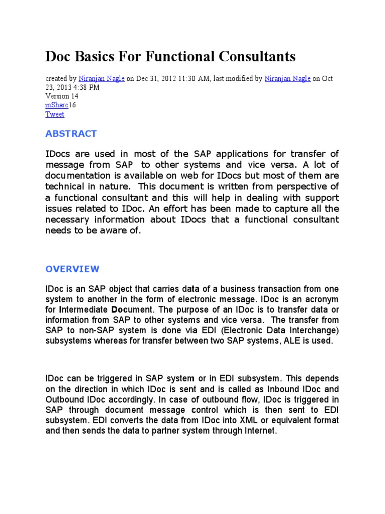 IDoc Basics For Functional Consultants | PDF | Electronic Data Interchange | Information ...