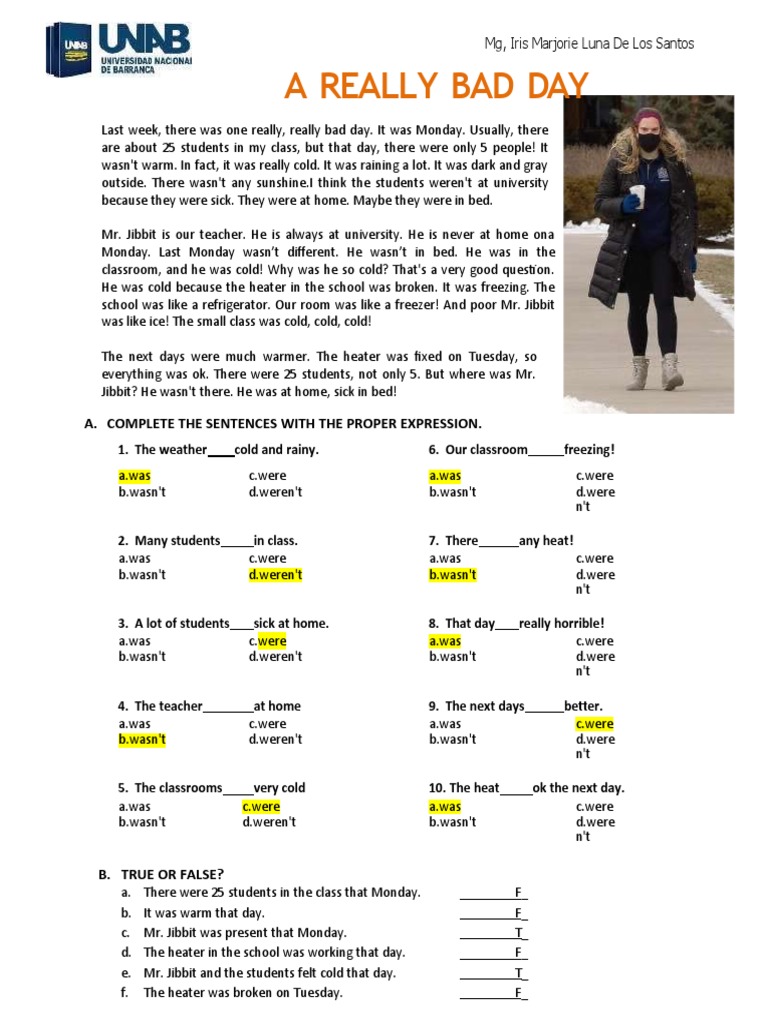 A Really Bad Day - Reading Comprehension | PDF