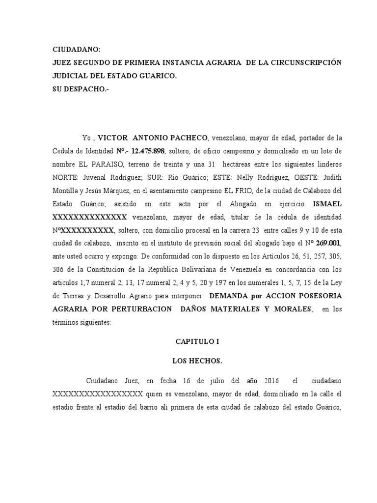 Formato de Demanda Agraria | PDF | Venezuela | Agricultura