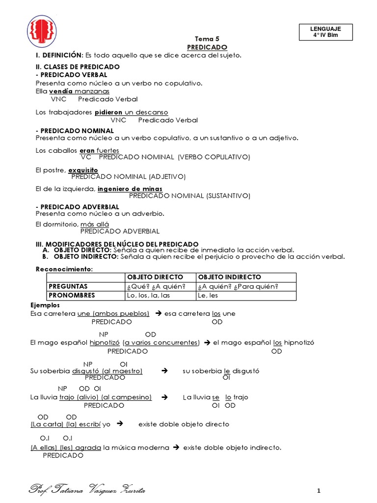 Predicado | PDF | Predicado (Gramática) | Adverbio