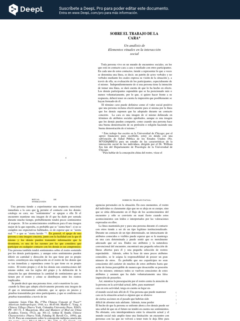 Goffman - On Face-Work - 1967 OCR ES | PDF | Las emociones | Tolerancia