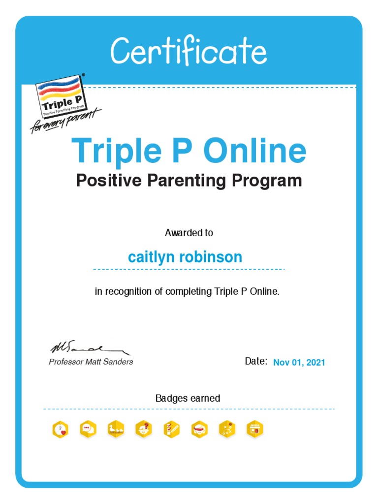 Triple P Online Completion Certificate | PDF