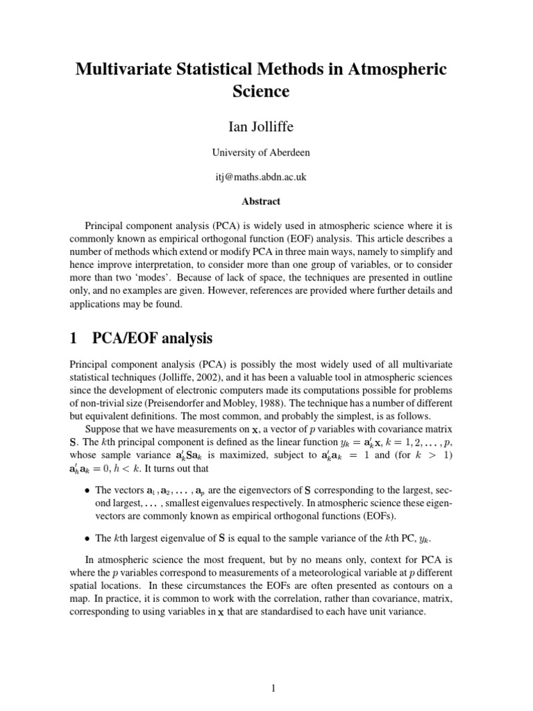 Multivariate Statistical Methods in Atmospheric Science: Ian Jolliffe ...