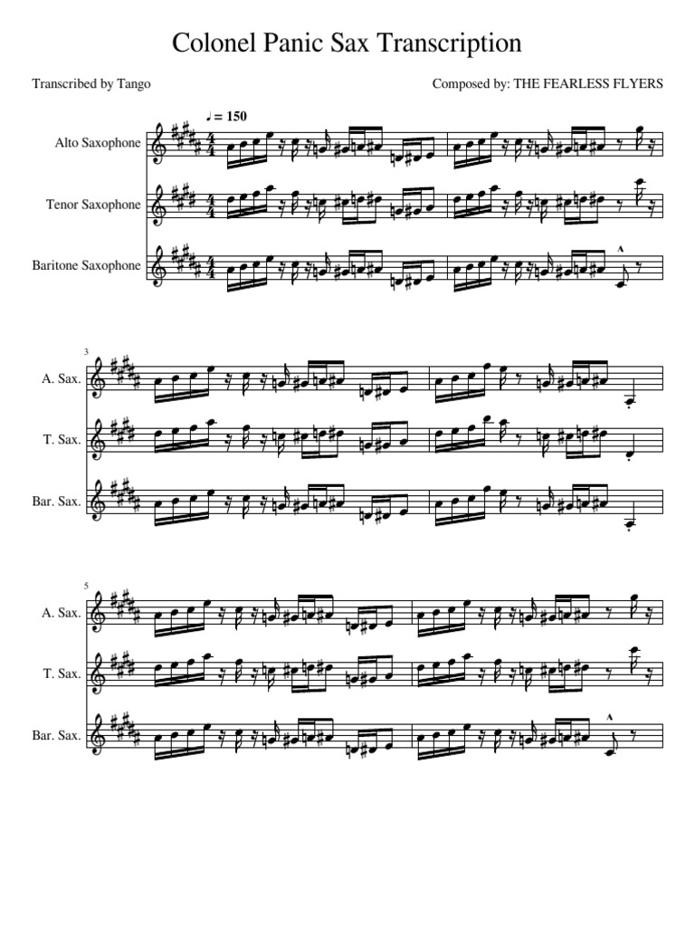 Colonel Panic Sax Transcription-Score and Parts | PDF | Jazz | Popular ...