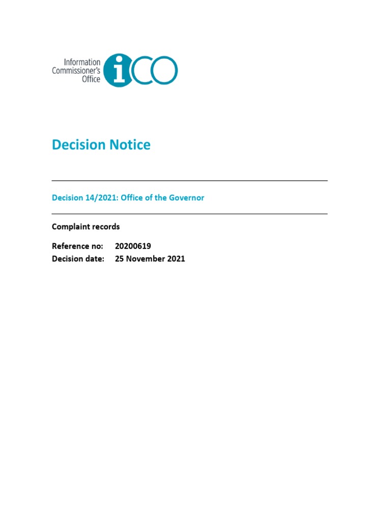 ICO Decision 14 2021 Office of The Governor | PDF | Discovery (Law ...