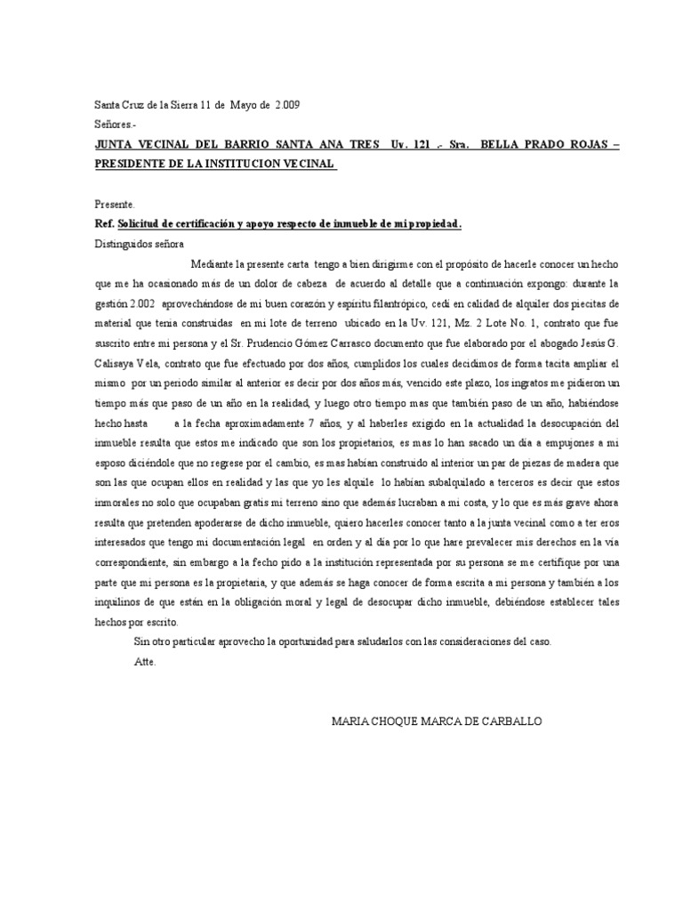 Carta A La Junta Vecinal | PDF