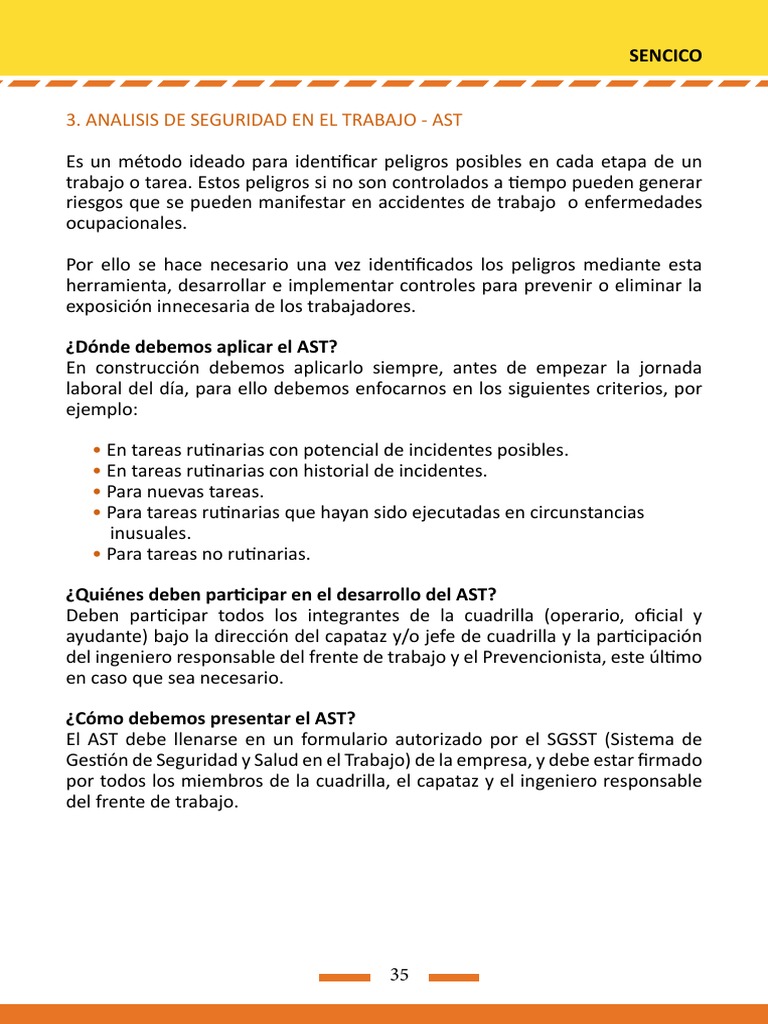 Analisis de Seguridad en El Trabajo - Ast: Sencico | PDF