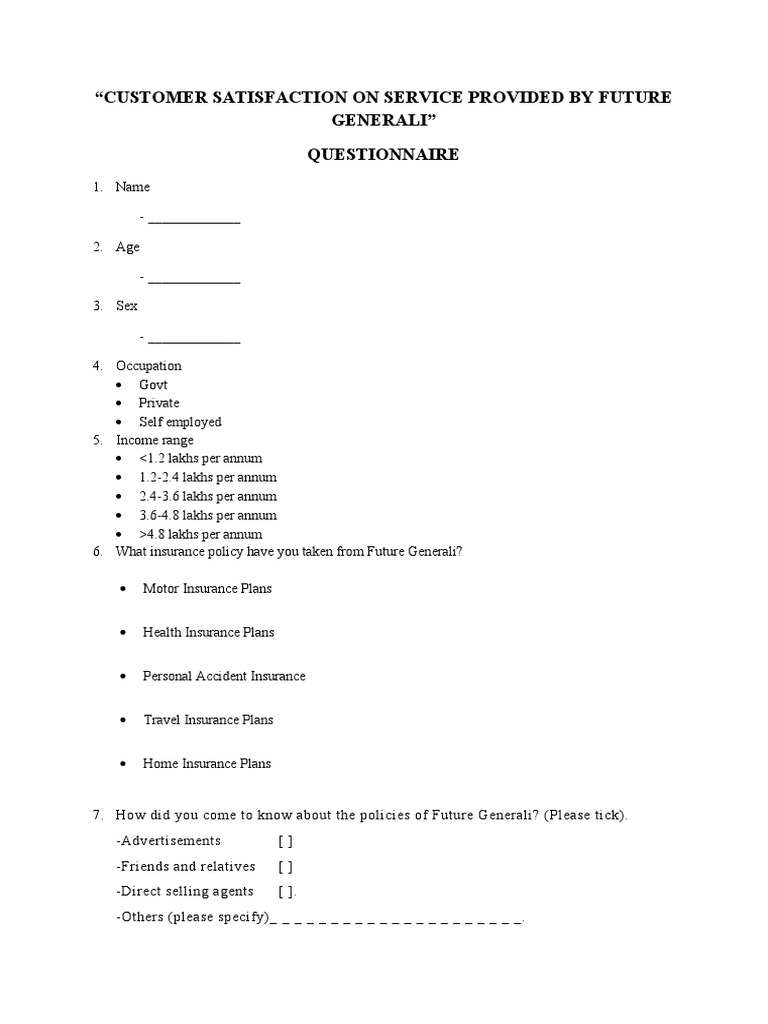 "Customer Satisfaction On Service Provided by Future Generali ...