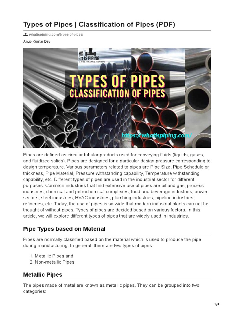 Types of Pipes, Classification of Pipes | PDF | Pipe (Fluid Conveyance ...
