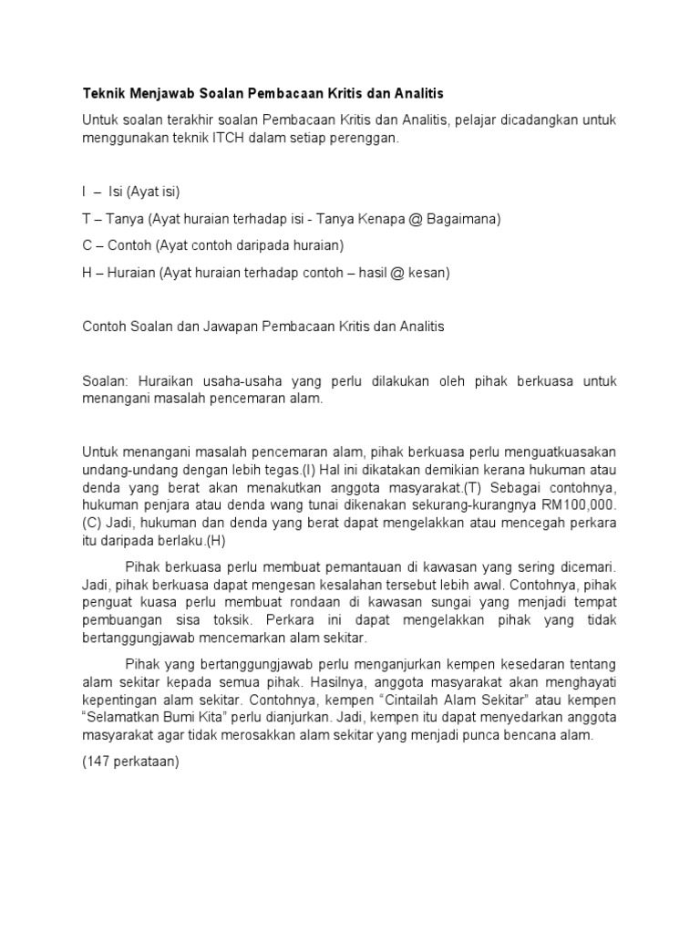 Teknik Jawab Esei Pendek BM Penggal 1 STPM | PDF