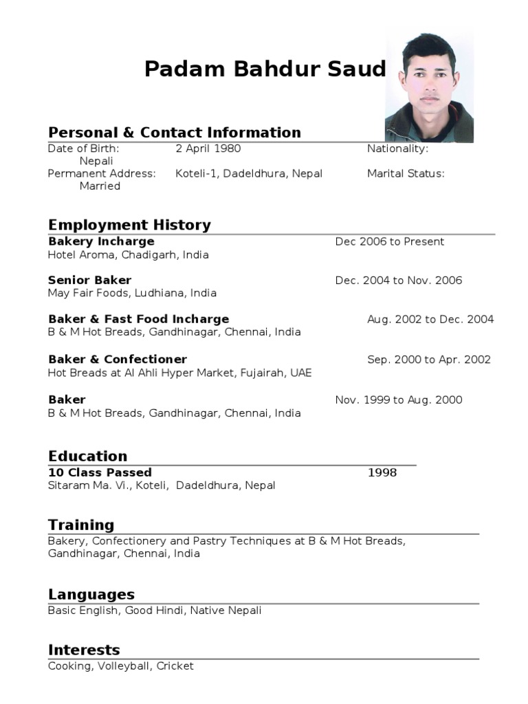 Padam Bahadur Saud CV | PDF | Hobbies | Home Economics
