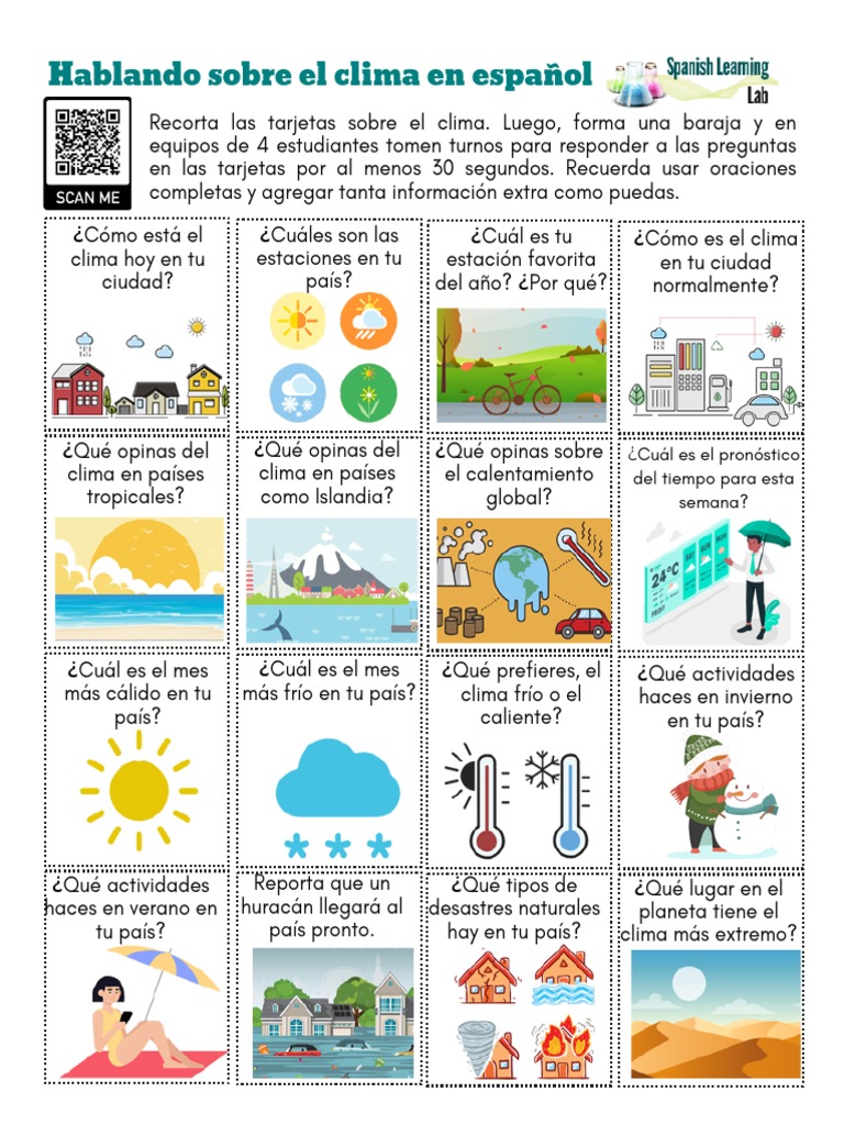 Hablando Del Clima en Español Weather Conversation Cards Spanish PDF ...