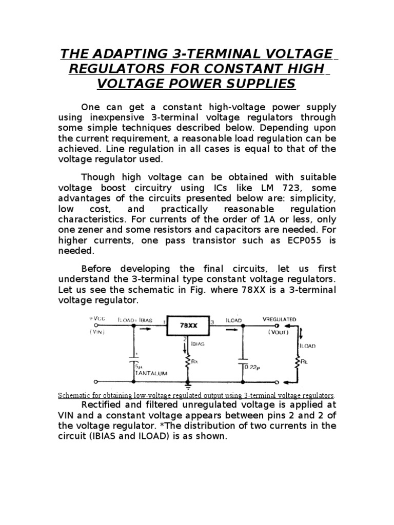 The Adapting 3-Terminal Voltage Regulators For Constant High Voltage ...