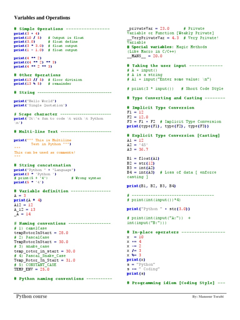 Python Variables and Operator | PDF | Python (Programming Language ...