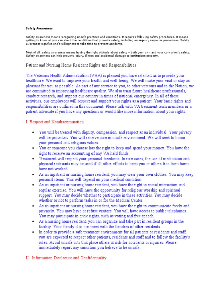 Patient and Nursing Home Resident Rights and Responsibilities | PDF ...