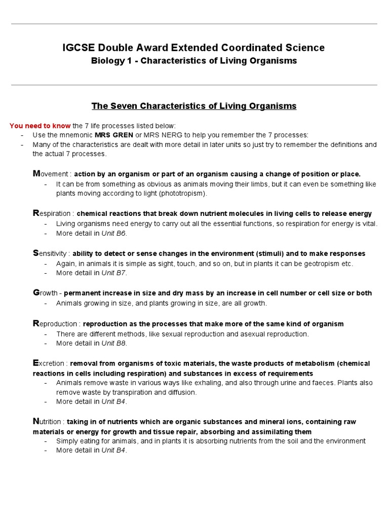 Characteristics of Living Organisms | PDF | Organisms | Nutrients