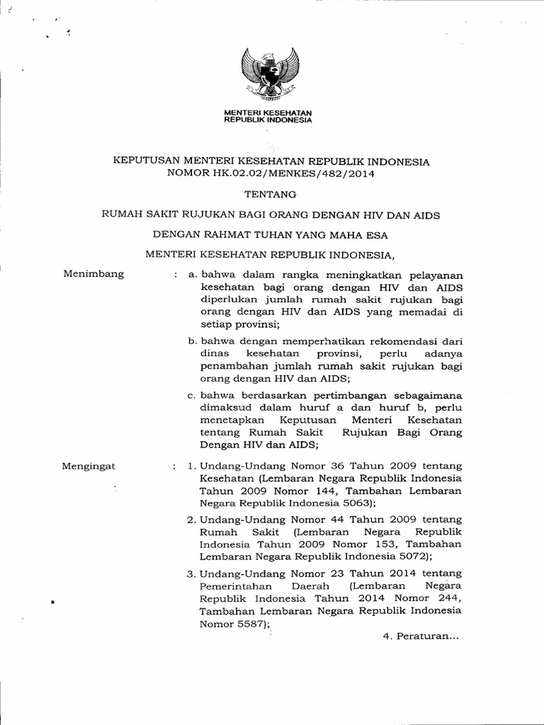 KMK No. 482 TTG RS Rujukan Bagi Orang Dengan HIV AIDS | PDF