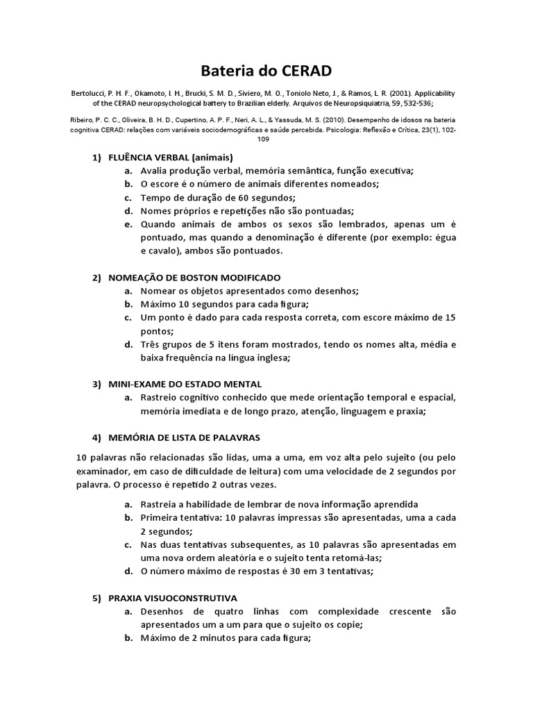 Bateria Do CERAD | PDF | Memória | Avaliação neuropsicológica