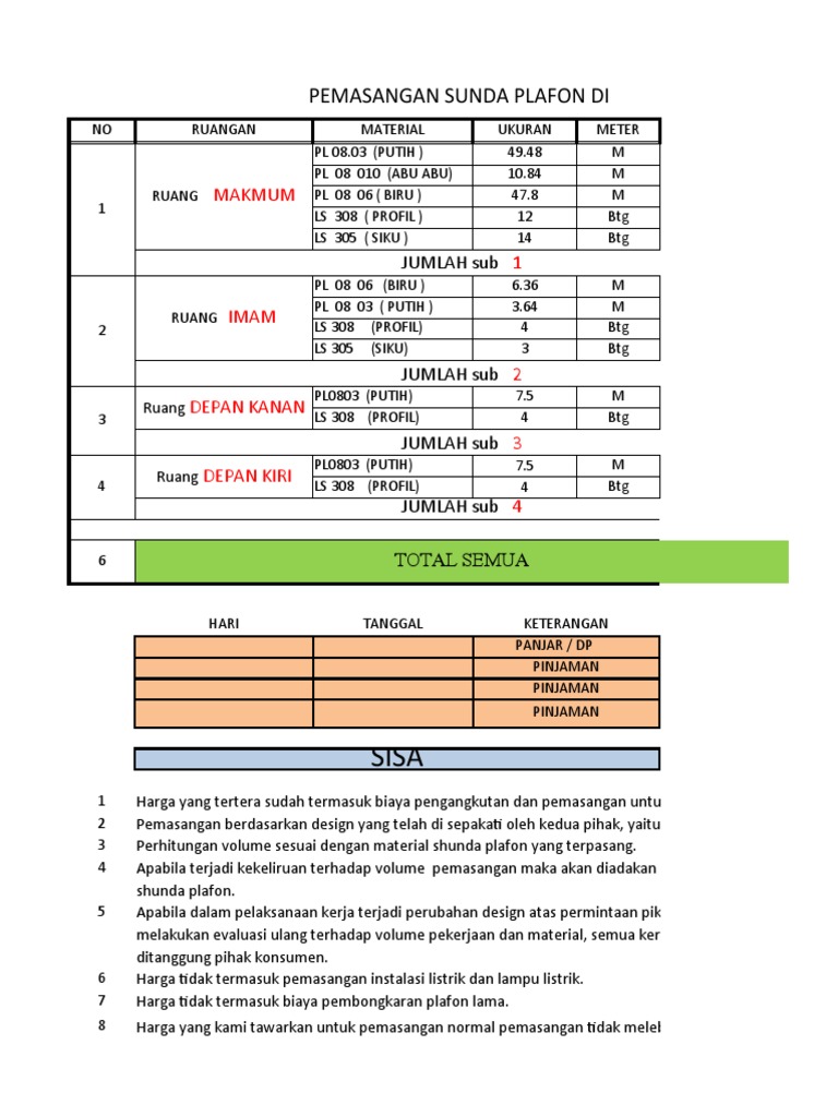 Penawaran Pemasangan Plafon | PDF