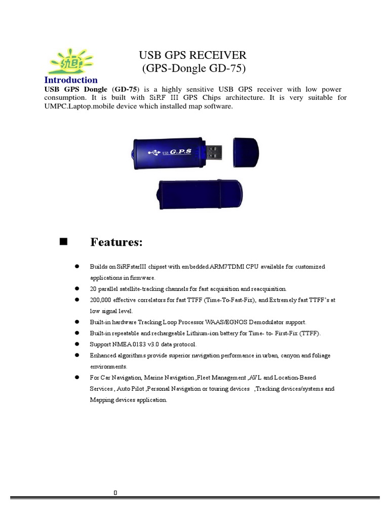 Usb Gps Receiver (GPS-Dongle GD-75) : Features | PDF | Global ...