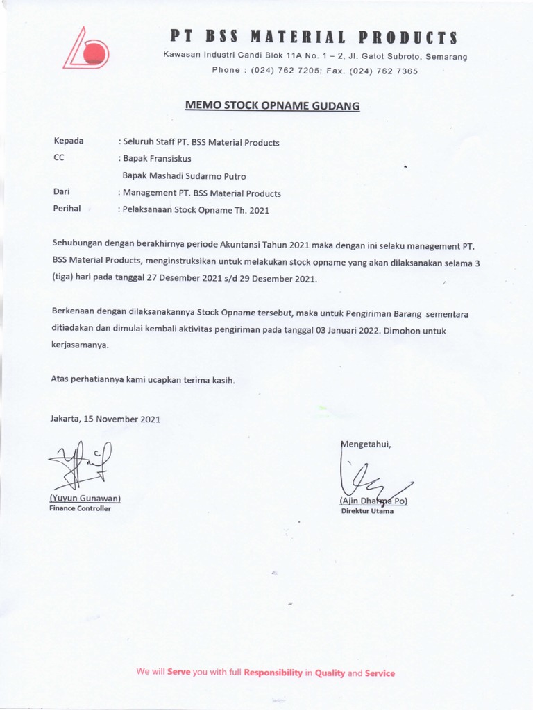 Memo Stock Opname TH 2021 | PDF