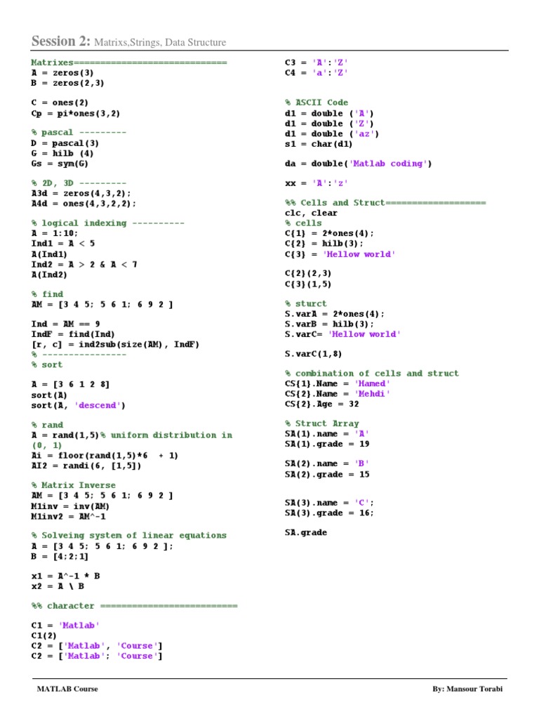 Matlab - Data Structures | PDF | Mathematics | Computer Programming
