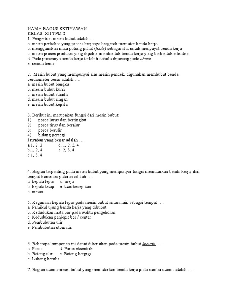 Tugas Remed Bubut BAGUS S - 12 TPM 2 | PDF