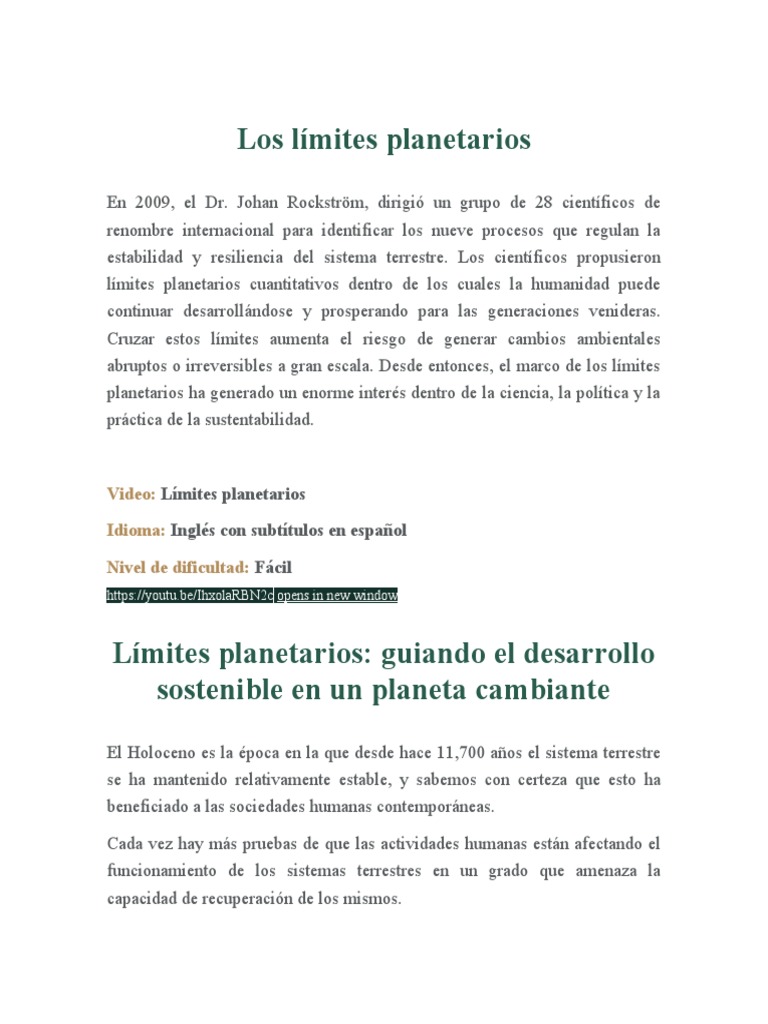 Límites planetarios y desarrollo sostenible | PDF | Aerosol | Tierra