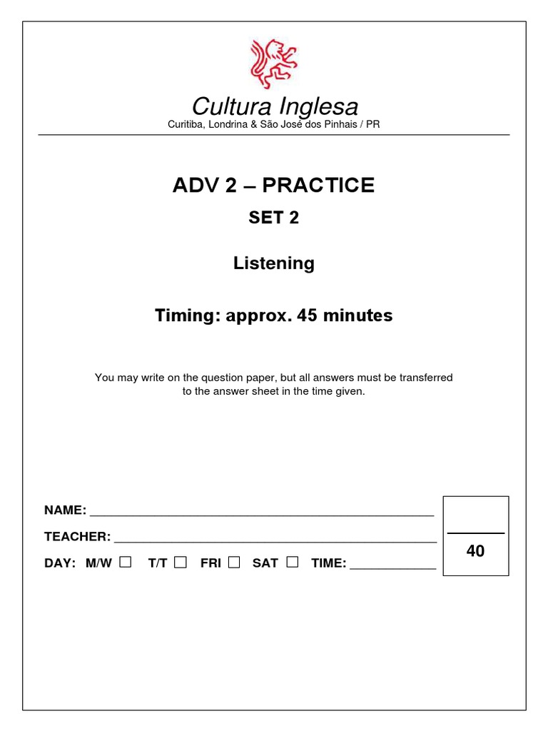 A2 Listening Practice Set 2 Fillable | PDF