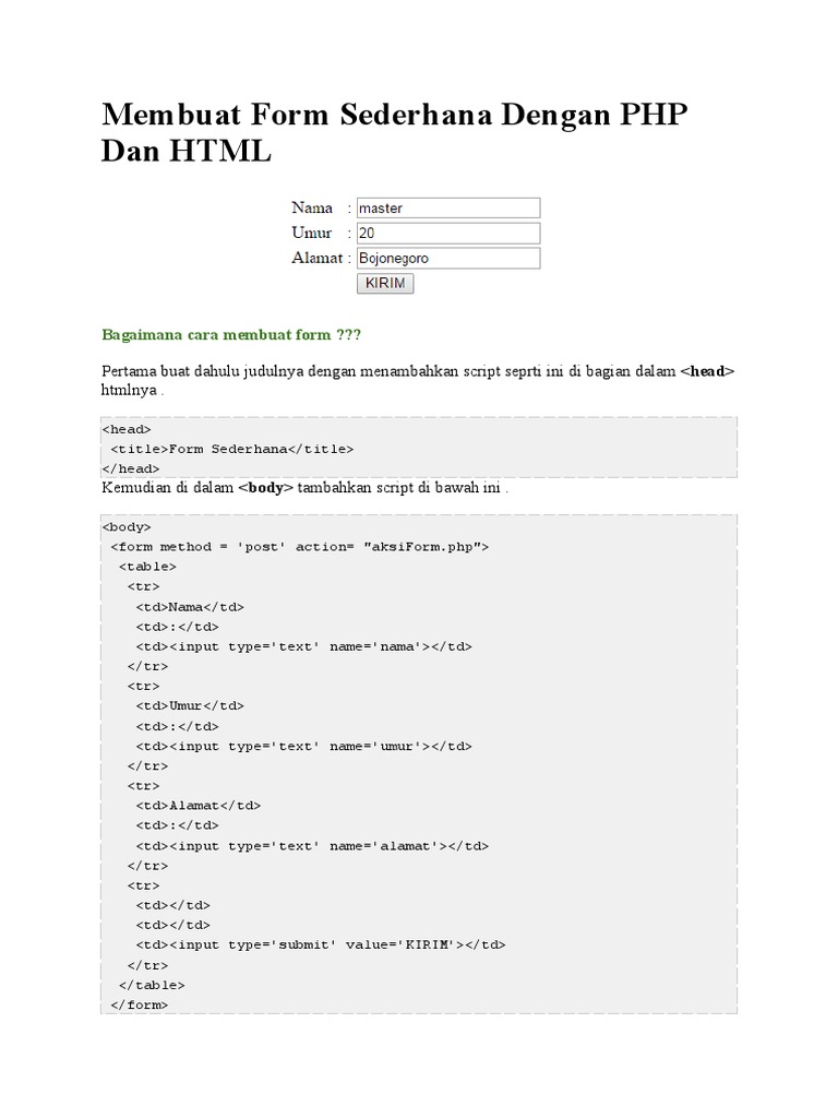 Membuat Form Sederhana Dengan PHP Dan HTML | PDF