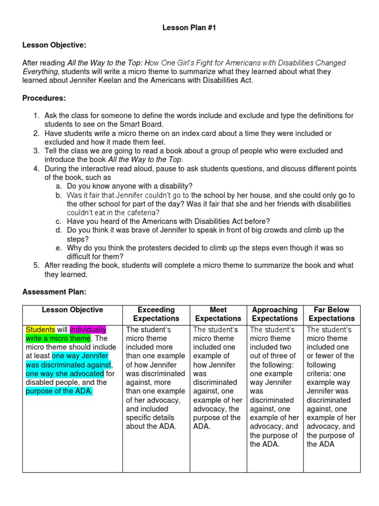 All The Way To The Top Lesson Plan | PDF | Americans With Disabilities ...