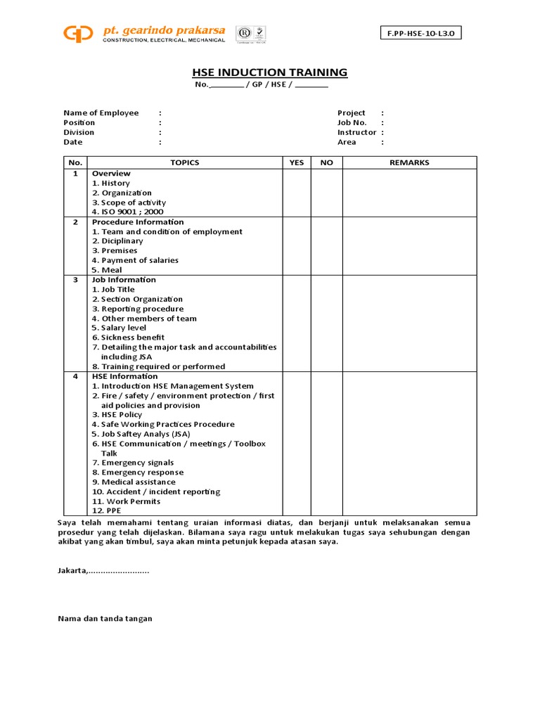 Hse Induction Training | PDF