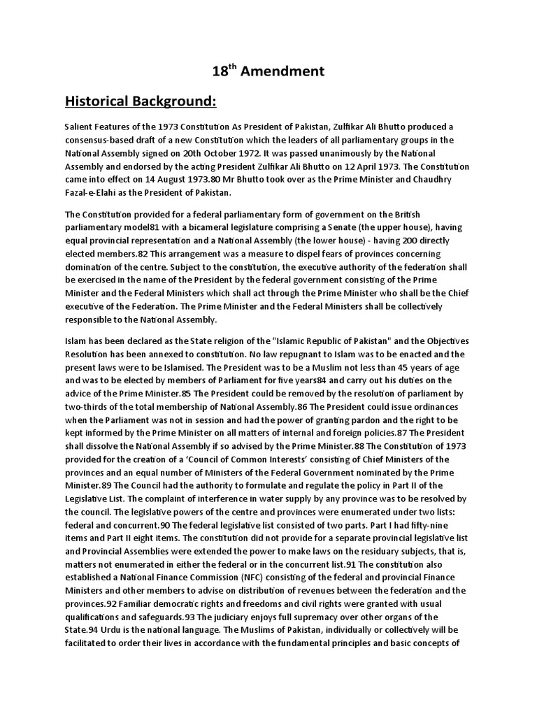 18th Amendment | PDF | Parliament Of Pakistan | Constitutional Amendment