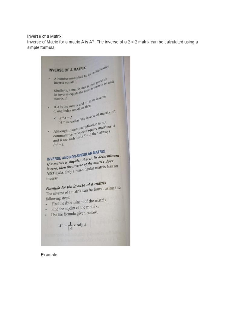 Inverse of A Matrix Inverse of Matrix For A Matrix A Is A - The Inverse ...