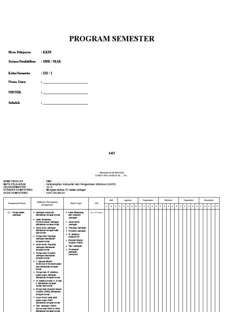 Program Semester Kkpi KLS Xii | PDF