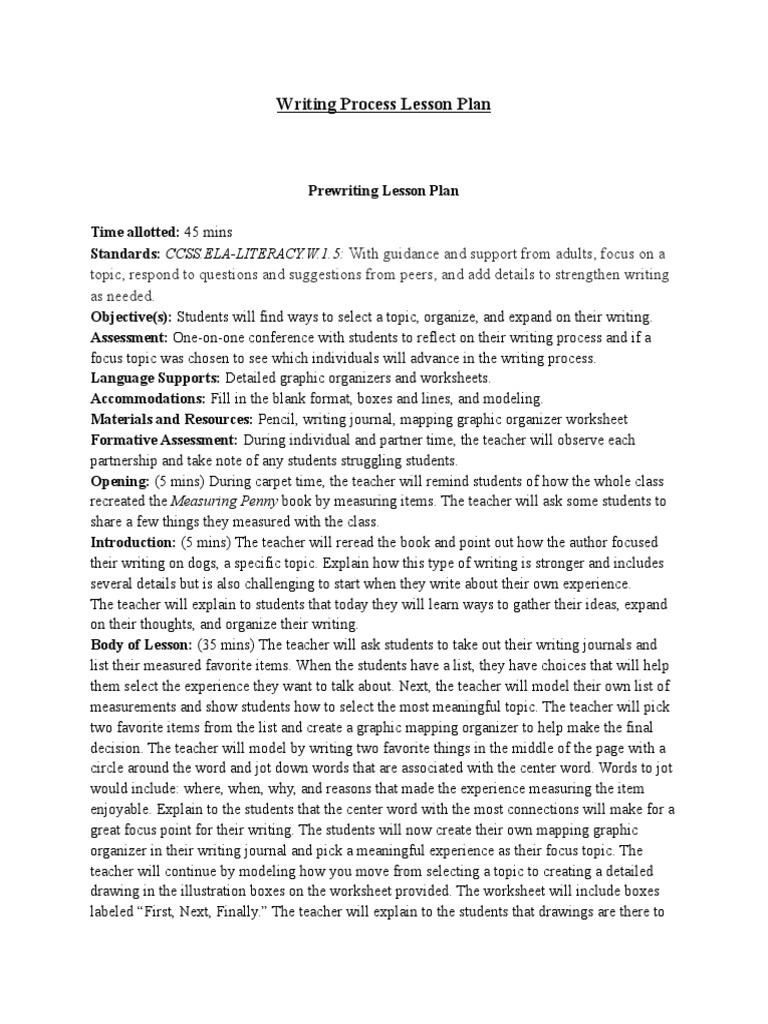 Writing Process Lesson Plan 1 | PDF | Lesson Plan | Educational Assessment