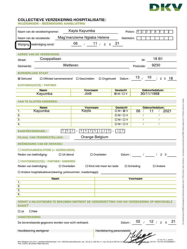 DKV Modification Form NL FR | PDF