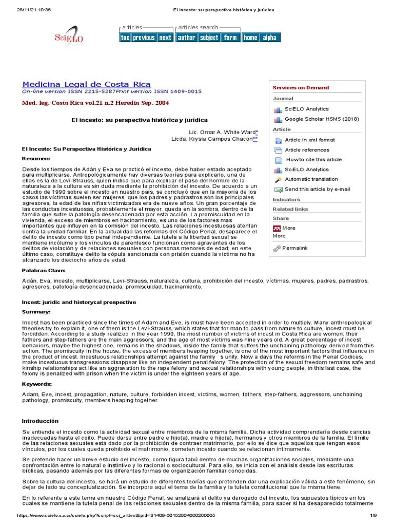 El Incesto - Su Perspectiva Histórica y Jurídica | PDF | Incesto | Violación