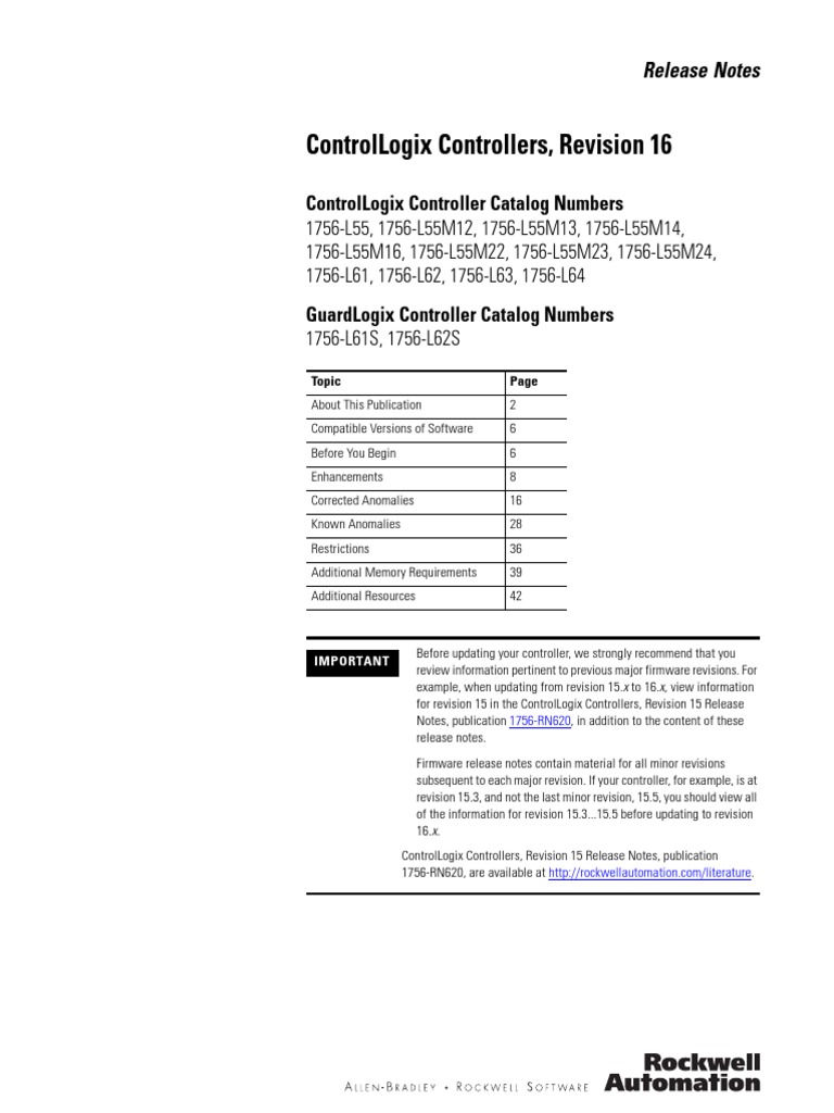 Controllogix Controllers, Revision 16: Controllogix Controller Catalog ...