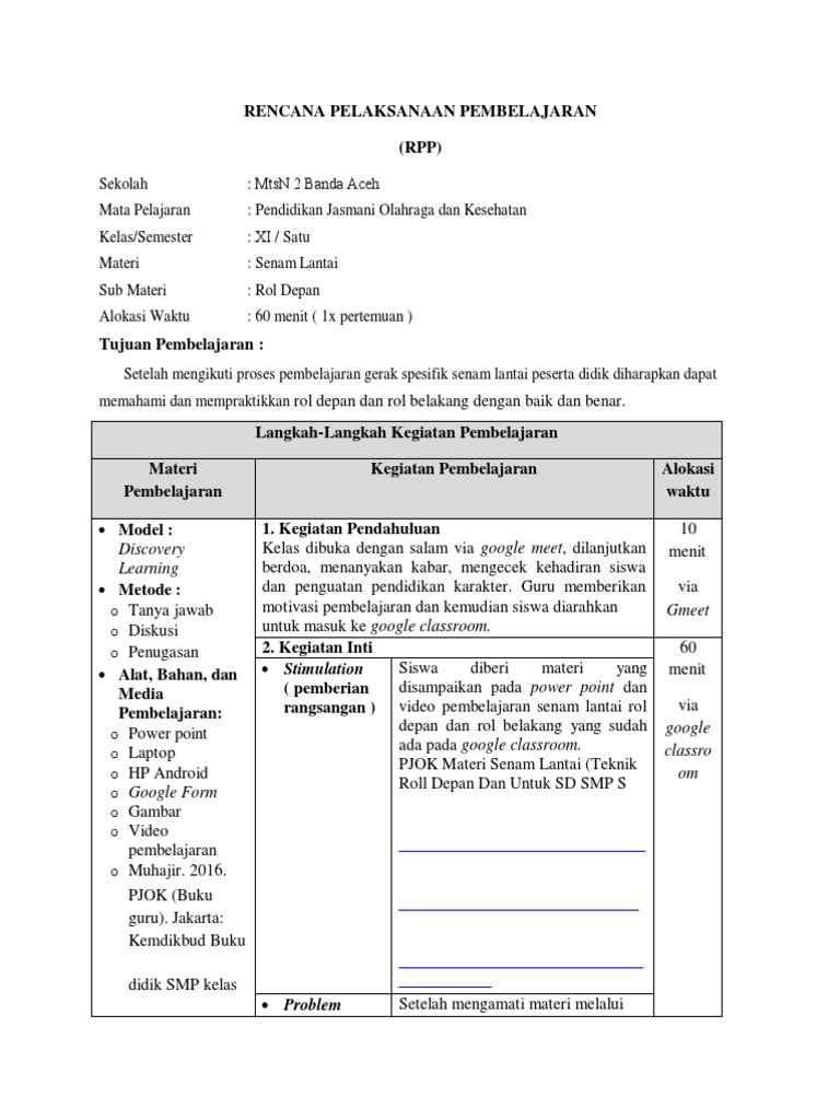 Rencana Pelaksanaan Pembelajaran (RPP) : Discovery Learning Gmeet | PDF ...