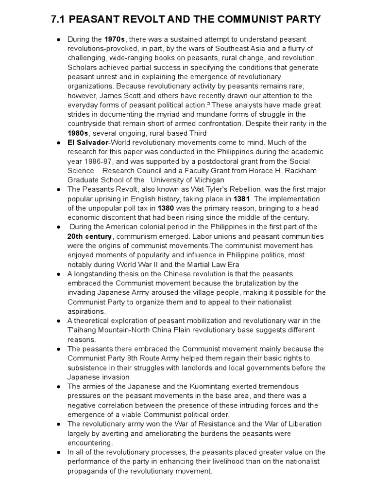 7.1 Peasant Revolt and The Communist Party | PDF | Communism | Revolutions