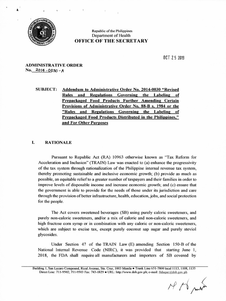 Administrative Order No. 2014 0030 A | PDF | Sugar Substitute | Food ...